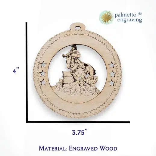 Barrel Racing Ornament | Female | Personalized | Palmetto Engraving