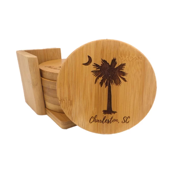 Personalized Bamboo Coaster Set | Palm And Moon | Made In USA